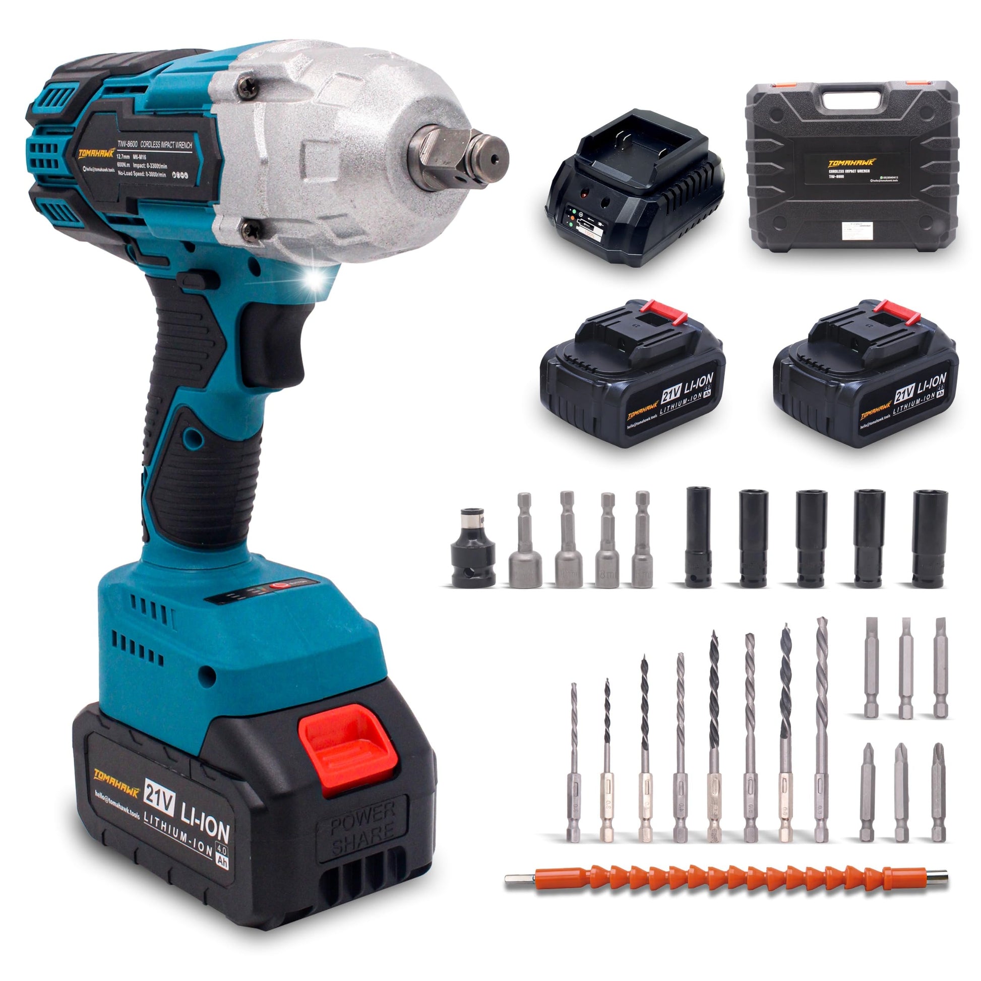 TOMAHAWK Impact Wrench Set - No Load Speed 3000 RPM, Max. Torque 600Nm ...